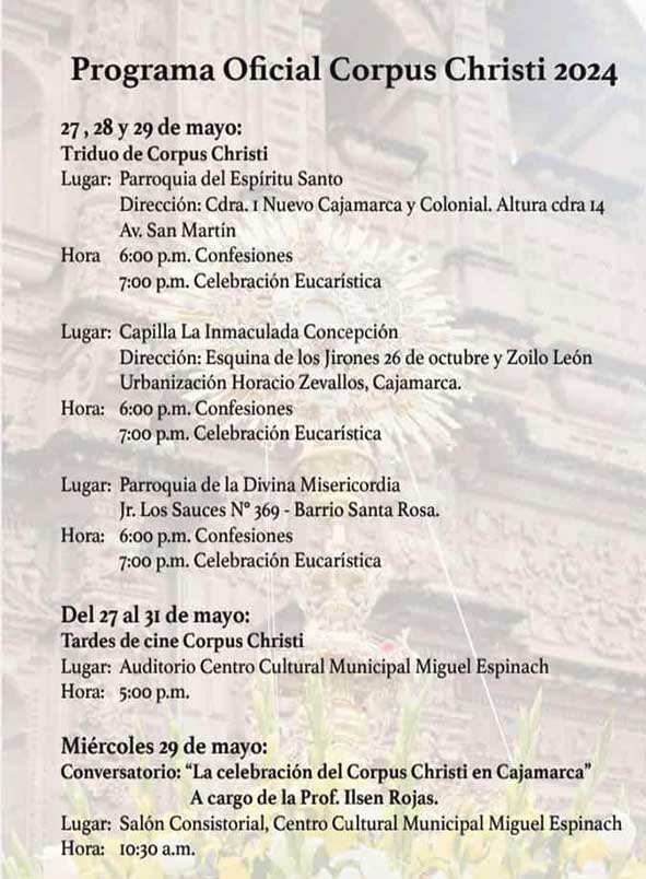 Corpus Christi en Cajamarca: Corpus Christi 2024: Programa oficial.