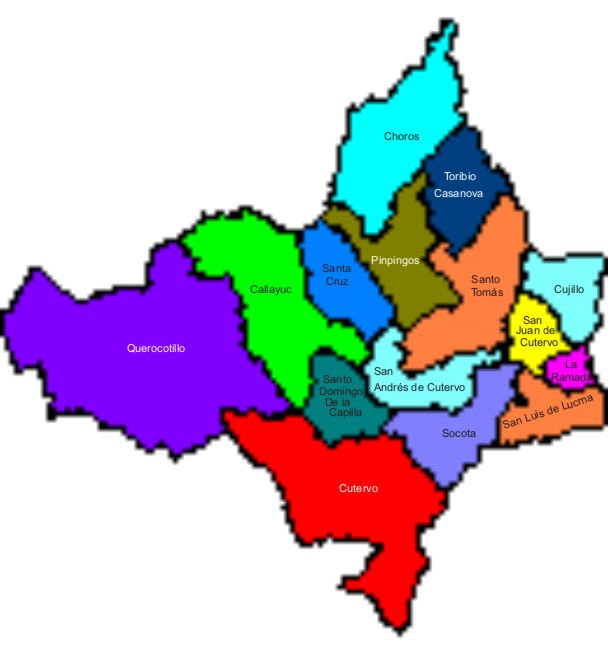 Mapa político de la provincia de Cutervo.